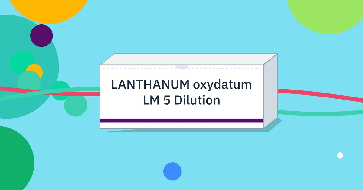 Symbolbild: Packung mit der Aufschrift LANTHANUM oxydatum LM 5 Dilution (PZN 13522119) – Verfügbarkeit und Bezug in Apotheken in Frankfurt am Main