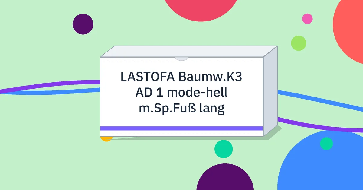 Symbolbild: Packung mit der Aufschrift LASTOFA Baumw.K3 AD 1 mode-hell m.Sp.Fuß lang (PZN 01952234) – Verfügbarkeit und Bezug in Apotheken in Frankfurt am Main