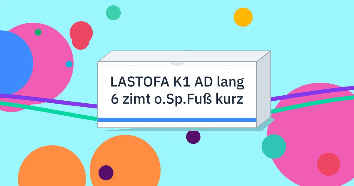 Symbolbild: Packung mit der Aufschrift LASTOFA K1 AD lang 6 zimt o.Sp.Fuß kurz (PZN 13788113) – Verfügbarkeit und Bezug in Apotheken in Frankfurt am Main