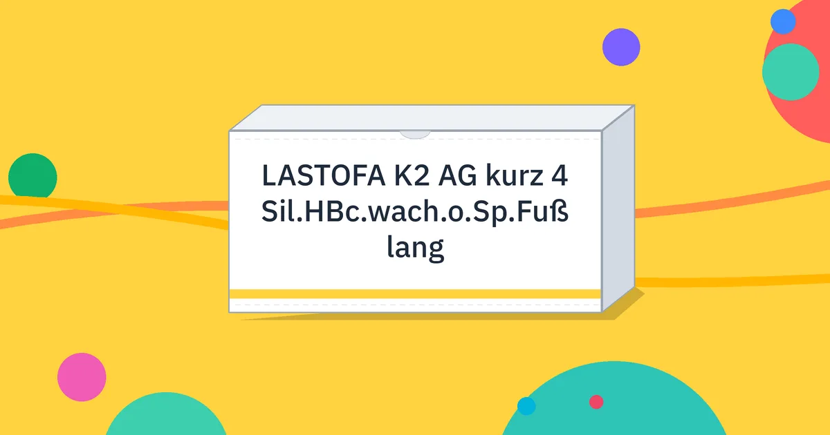 Symbolbild: Packung mit der Aufschrift LASTOFA K2 AG kurz 4 Sil.HBc.wach.o.Sp.Fuß lang (PZN 14149987) – Verfügbarkeit und Bezug in Apotheken in Frankfurt am Main