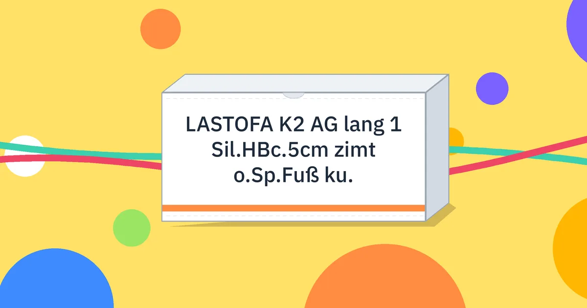 Symbolbild: Packung mit der Aufschrift LASTOFA K2 AG lang 1 Sil.HBc.5cm zimt o.Sp.Fuß ku. (PZN 13801888) – Verfügbarkeit und Bezug in Apotheken in Frankfurt am Main