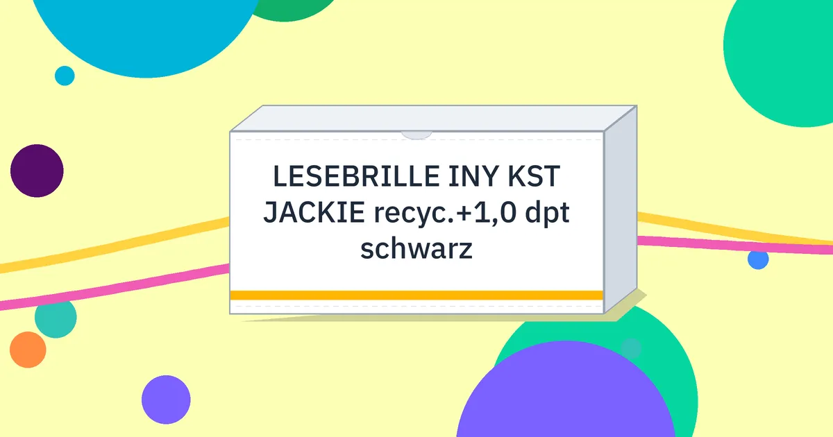 Symbolbild: Packung mit der Aufschrift LESEBRILLE INY KST JACKIE recyc.+1,0 dpt schwarz (PZN 19927805) – Verfügbarkeit und Bezug in Apotheken in Frankfurt am Main