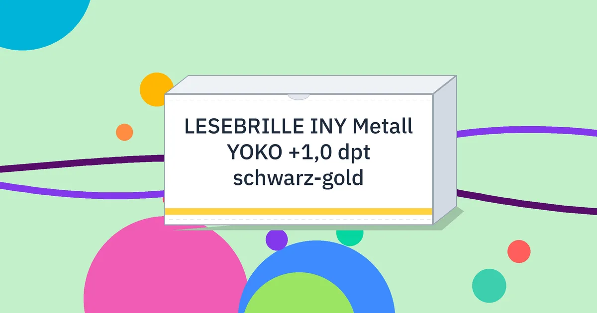 Symbolbild: Packung mit der Aufschrift LESEBRILLE INY Metall YOKO +1,0 dpt schwarz-gold (PZN 19928087) – Verfügbarkeit und Bezug in Apotheken in Frankfurt am Main