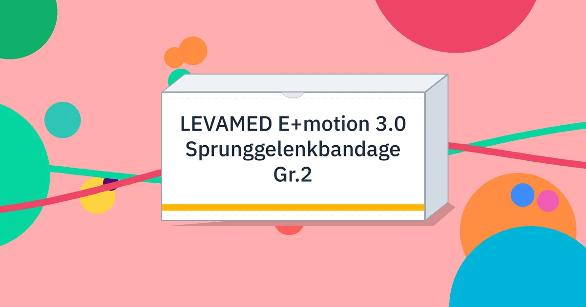 Symbolbild: Packung mit der Aufschrift LEVAMED E+motion 3.0 Sprunggelenkbandage Gr.2 (PZN 19369943) – Verfügbarkeit und Bezug in Apotheken in Frankfurt am Main