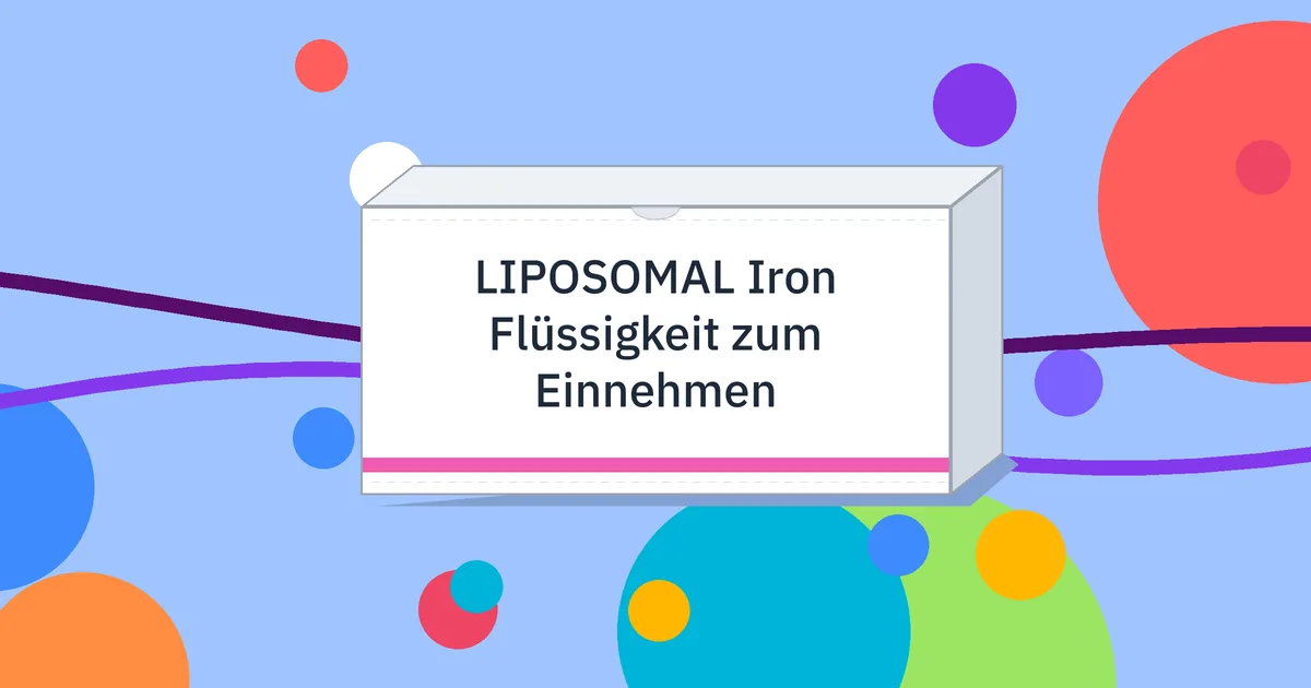 Symbolbild: Packung mit der Aufschrift LIPOSOMAL Iron Flüssigkeit zum Einnehmen (PZN 19407342) – Verfügbarkeit und Bezug in Apotheken in Frankfurt am Main