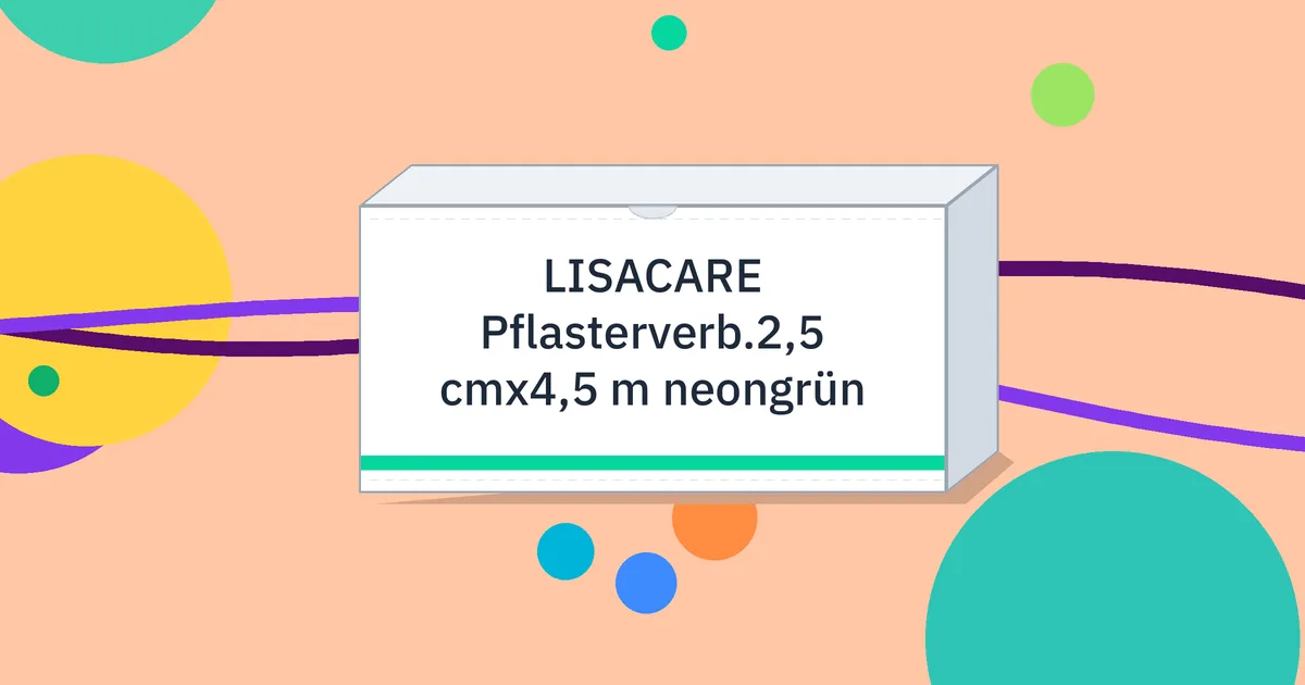 Symbolbild: Packung mit der Aufschrift LISACARE Pflasterverb.2,5 cmx4,5 m neongrün (PZN 17891492) – Verfügbarkeit und Bezug in Apotheken in Frankfurt am Main
