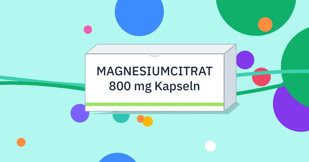 Symbolbild: Packung mit der Aufschrift MAGNESIUMCITRAT 800 mg Kapseln (PZN 20869088) – Verfügbarkeit und Bezug in Apotheken in Frankfurt am Main