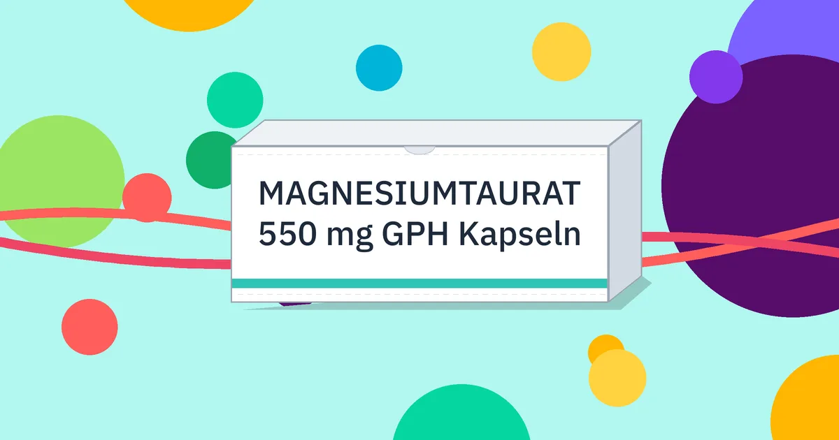 Symbolbild: Packung mit der Aufschrift MAGNESIUMTAURAT 550 mg GPH Kapseln (PZN 18310304) – Verfügbarkeit und Bezug in Apotheken in Frankfurt am Main