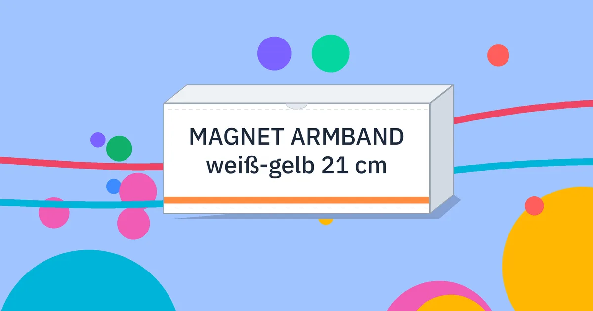 Symbolbild: Packung mit der Aufschrift MAGNET ARMBAND weiß-gelb 21 cm (PZN 03655227) – Verfügbarkeit und Bezug in Apotheken in Frankfurt am Main
