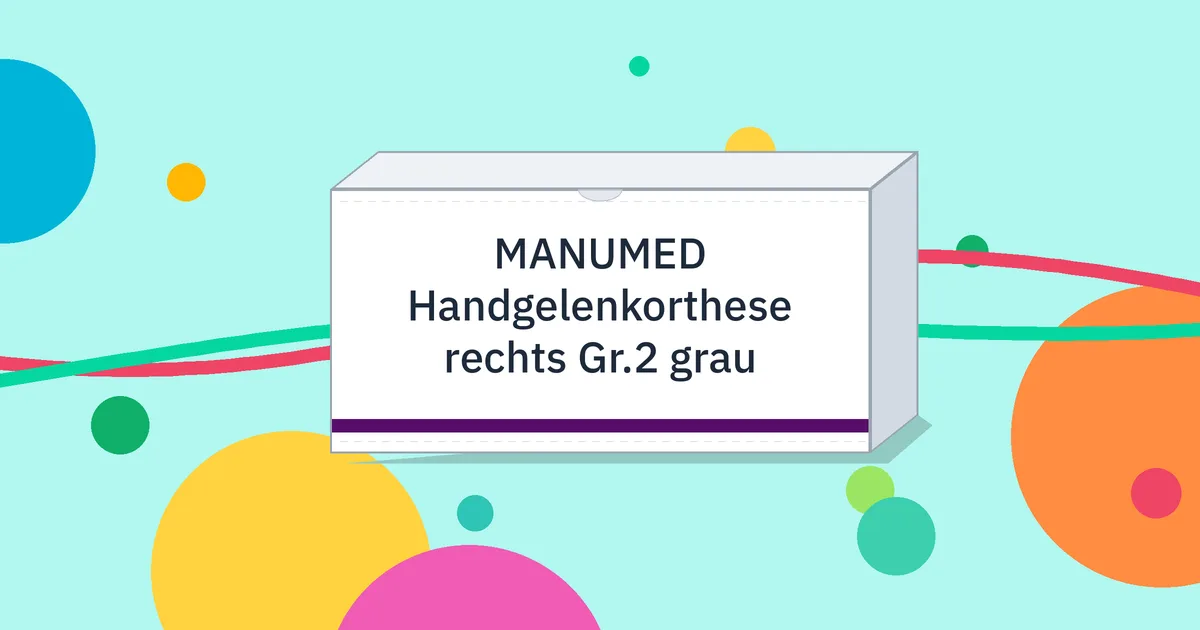 Symbolbild: Packung mit der Aufschrift MANUMED Handgelenkorthese rechts Gr.2 grau (PZN 07614596) – Verfügbarkeit und Bezug in Apotheken in Frankfurt am Main