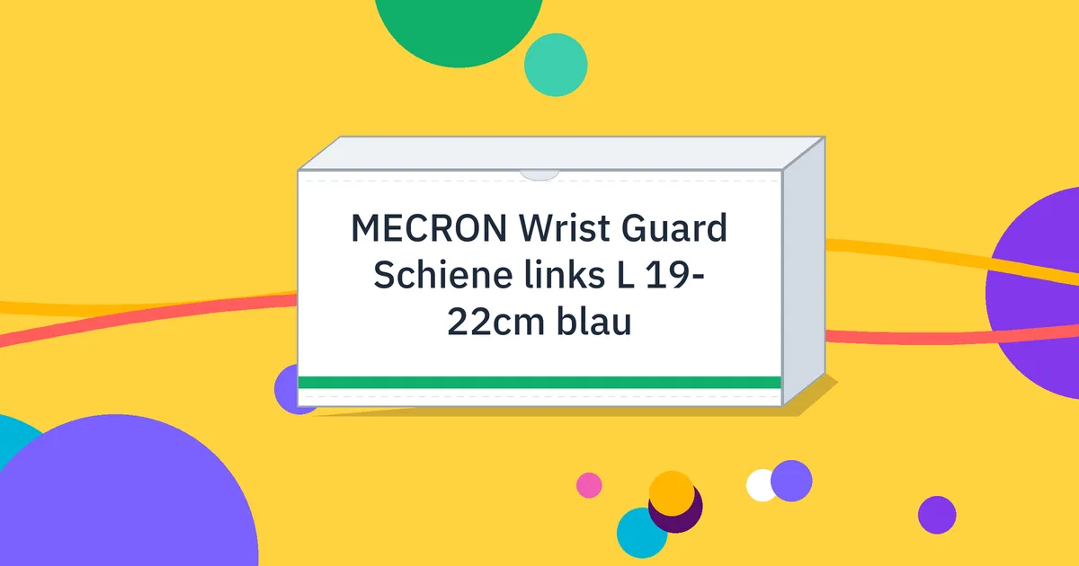 Symbolbild: Packung mit der Aufschrift MECRON Wrist Guard Schiene links L 19-22cm blau (PZN 16630890) – Verfügbarkeit und Bezug in Apotheken in Frankfurt am Main