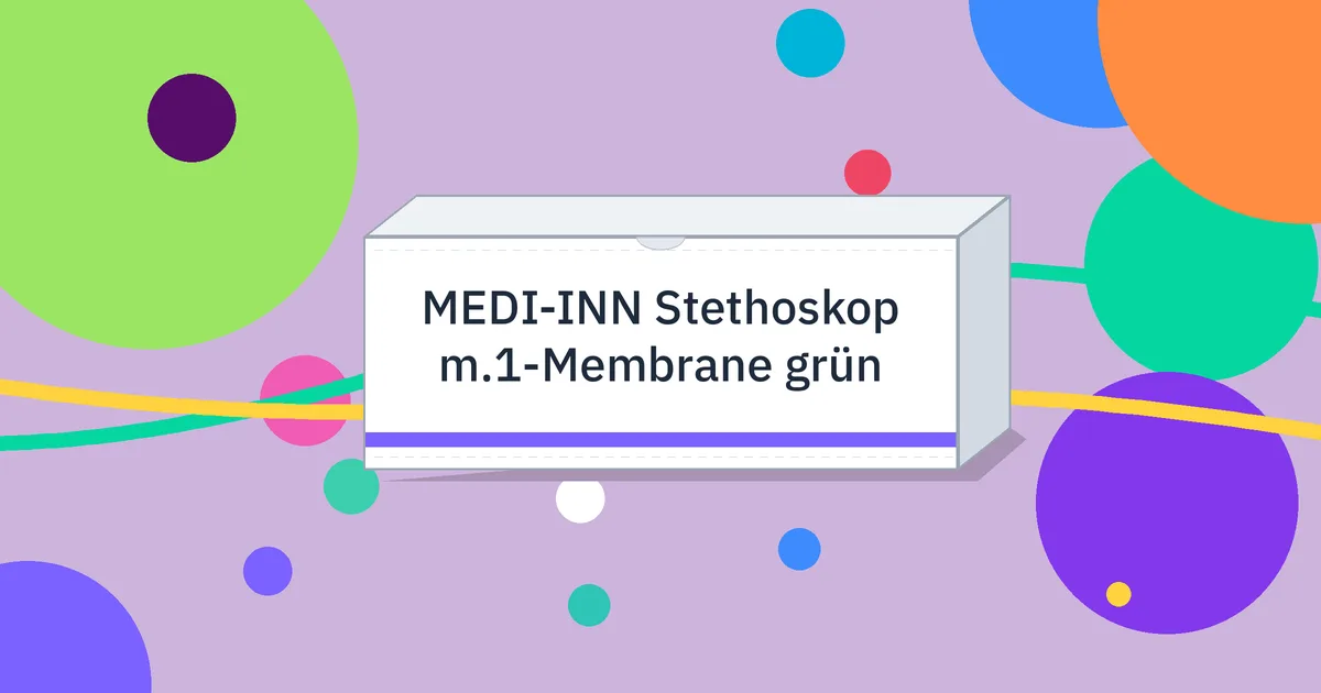 Symbolbild: Packung mit der Aufschrift MEDI-INN Stethoskop m.1-Membrane grün (PZN 04462559) – Verfügbarkeit und Bezug in Apotheken in Frankfurt am Main
