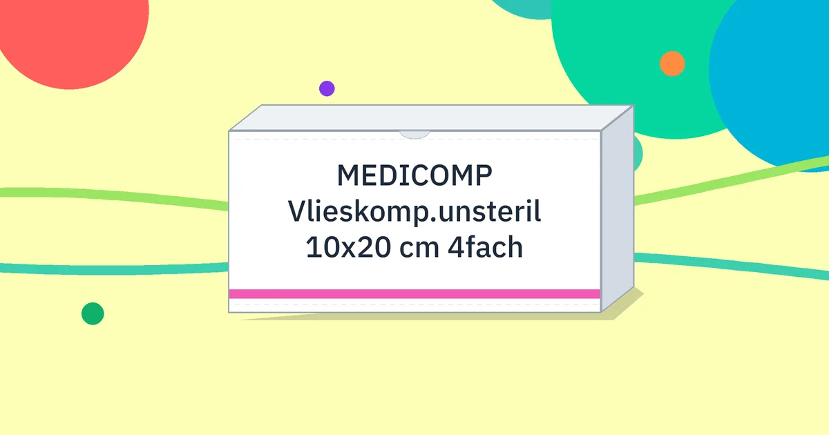 Symbolbild: Packung mit der Aufschrift MEDICOMP Vlieskomp.unsteril 10x20 cm 4fach (PZN 04783861) – Verfügbarkeit und Bezug in Apotheken in Frankfurt am Main