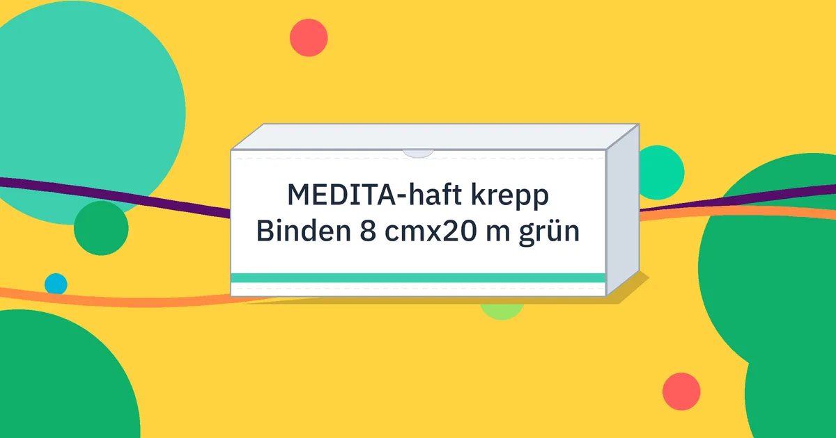 Symbolbild: Packung mit der Aufschrift MEDITA-haft krepp Binden 8 cmx20 m grün (PZN 19452087) – Verfügbarkeit und Bezug in Apotheken in Frankfurt am Main