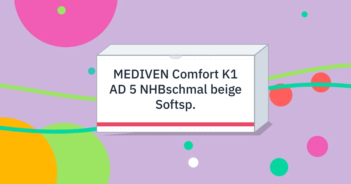 Symbolbild: Packung mit der Aufschrift MEDIVEN Comfort K1 AD 5 NHBschmal beige Softsp. (PZN 14562090) – Verfügbarkeit und Bezug in Apotheken in Frankfurt am Main
