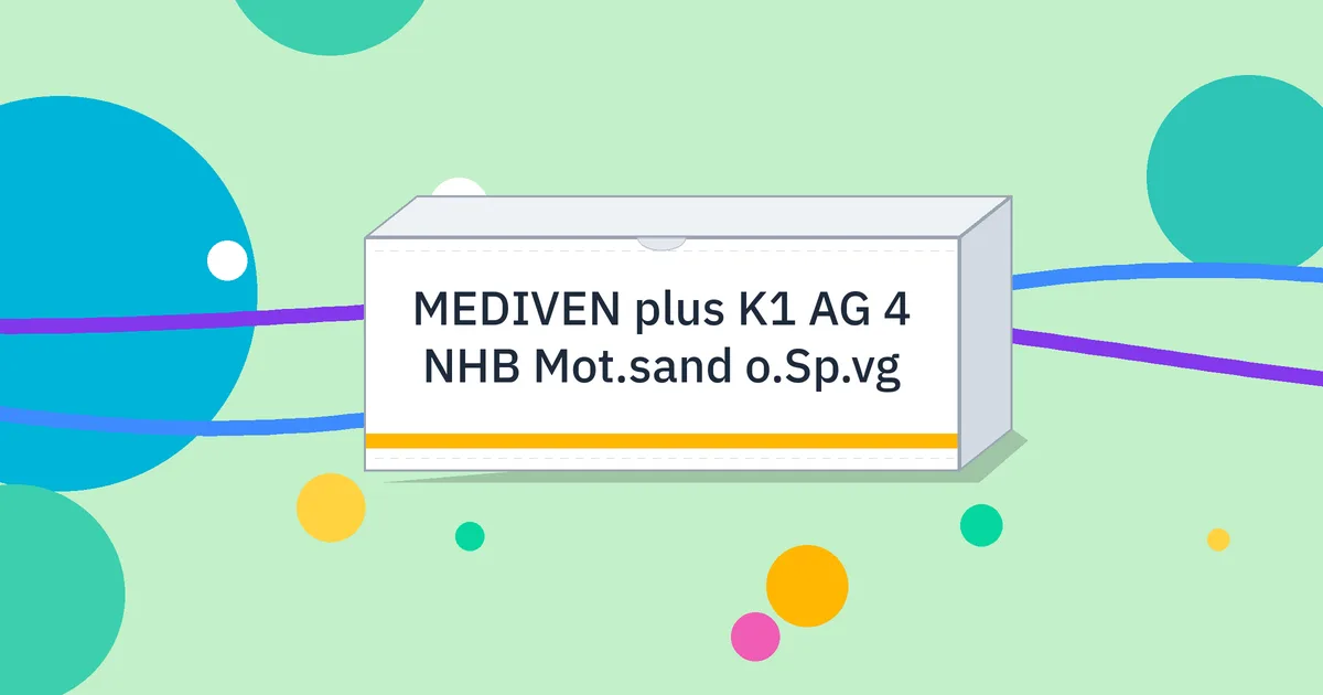 Symbolbild: Packung mit der Aufschrift MEDIVEN plus K1 AG 4 NHB Mot.sand o.Sp.vg (PZN 18940554) – Verfügbarkeit und Bezug in Apotheken in Frankfurt am Main
