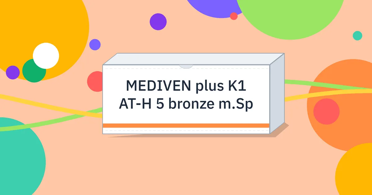 Symbolbild: Packung mit der Aufschrift MEDIVEN plus K1 AT-H 5 bronze m.Sp (PZN 15036104) – Verfügbarkeit und Bezug in Apotheken in Frankfurt am Main