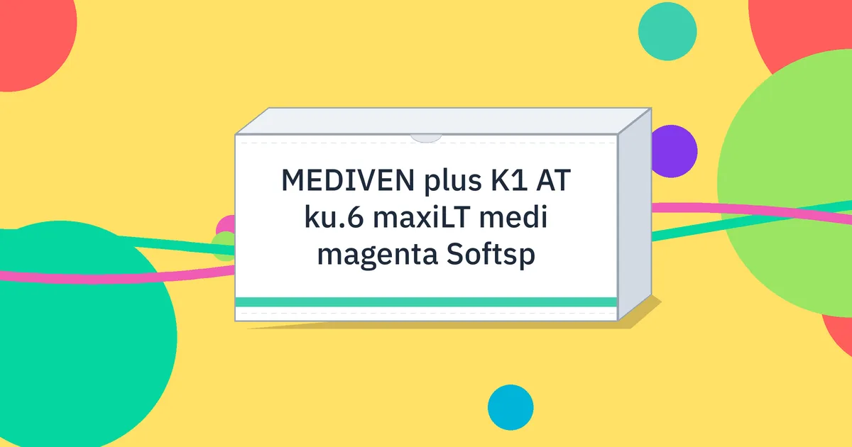 Symbolbild: Packung mit der Aufschrift MEDIVEN plus K1 AT ku.6 maxiLT medi magenta Softsp (PZN 15069635) – Verfügbarkeit und Bezug in Apotheken in Frankfurt am Main