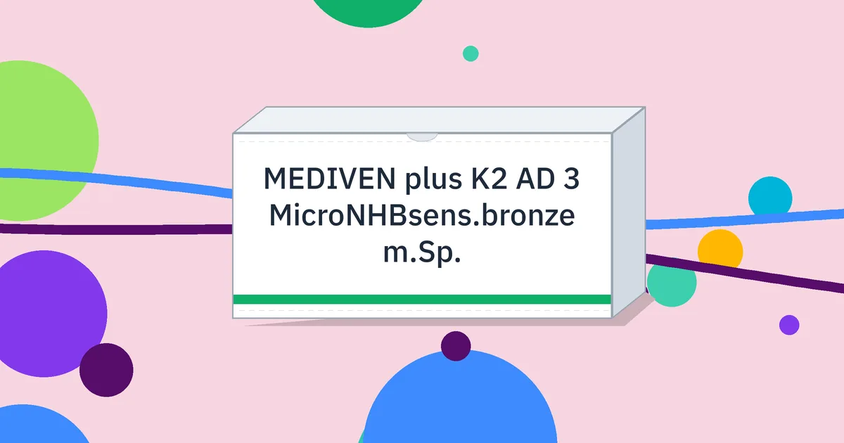 Symbolbild: Packung mit der Aufschrift MEDIVEN plus K2 AD 3 MicroNHBsens.bronze m.Sp. (PZN 15933045) – Verfügbarkeit und Bezug in Apotheken in Frankfurt am Main