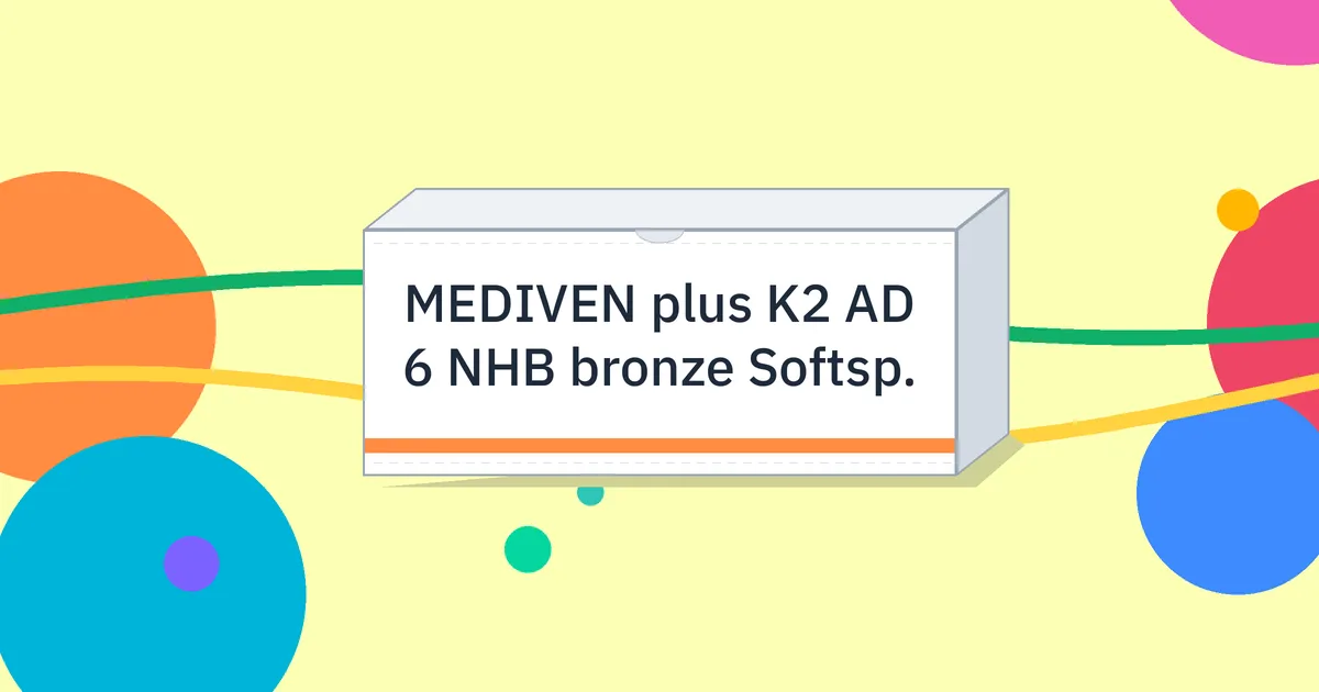 Symbolbild: Packung mit der Aufschrift MEDIVEN plus K2 AD 6 NHB bronze Softsp. (PZN 15937095) – Verfügbarkeit und Bezug in Apotheken in Frankfurt am Main