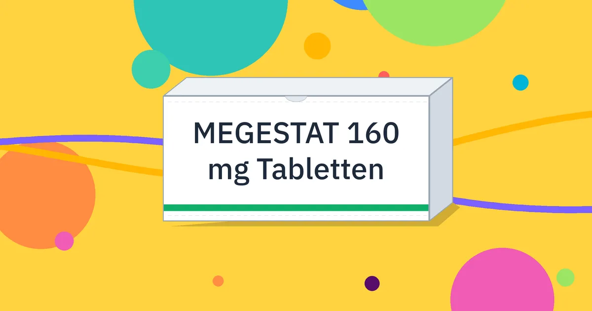 Symbolbild: Packung mit der Aufschrift MEGESTAT 160 mg Tabletten (PZN 01878963) – Verfügbarkeit und Bezug in Apotheken in Frankfurt am Main