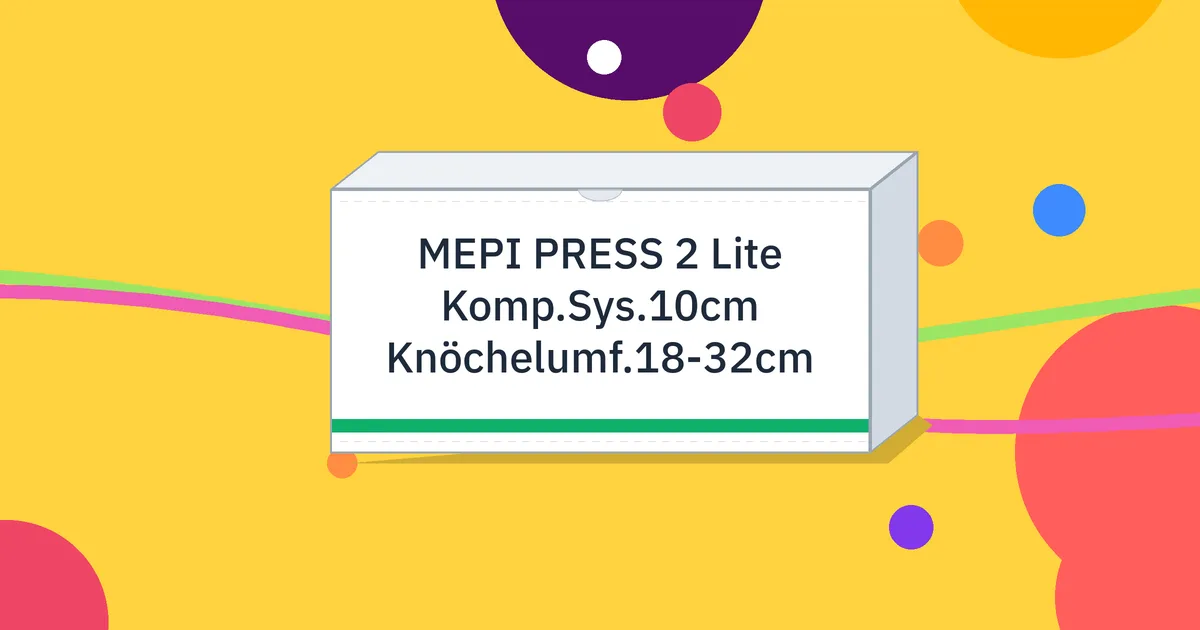 Symbolbild: Packung mit der Aufschrift MEPI PRESS 2 Lite Komp.Sys.10cm Knöchelumf.18-32cm (PZN 19897725) – Verfügbarkeit und Bezug in Apotheken in Frankfurt am Main
