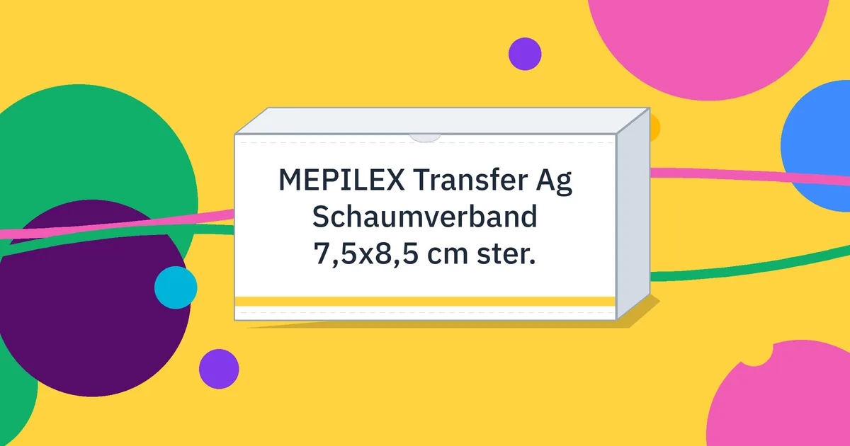 Symbolbild: Packung mit der Aufschrift MEPILEX Transfer Ag Schaumverband 7,5x8,5 cm ster. (PZN 11148119) – Verfügbarkeit und Bezug in Apotheken in Frankfurt am Main