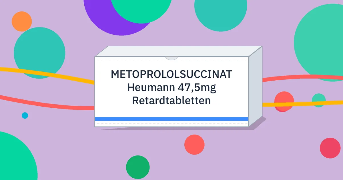 Symbolbild: Packung mit der Aufschrift METOPROLOLSUCCINAT Heumann 47,5mg Retardtabletten (PZN 00220693) – Verfügbarkeit und Bezug in Apotheken in Frankfurt am Main