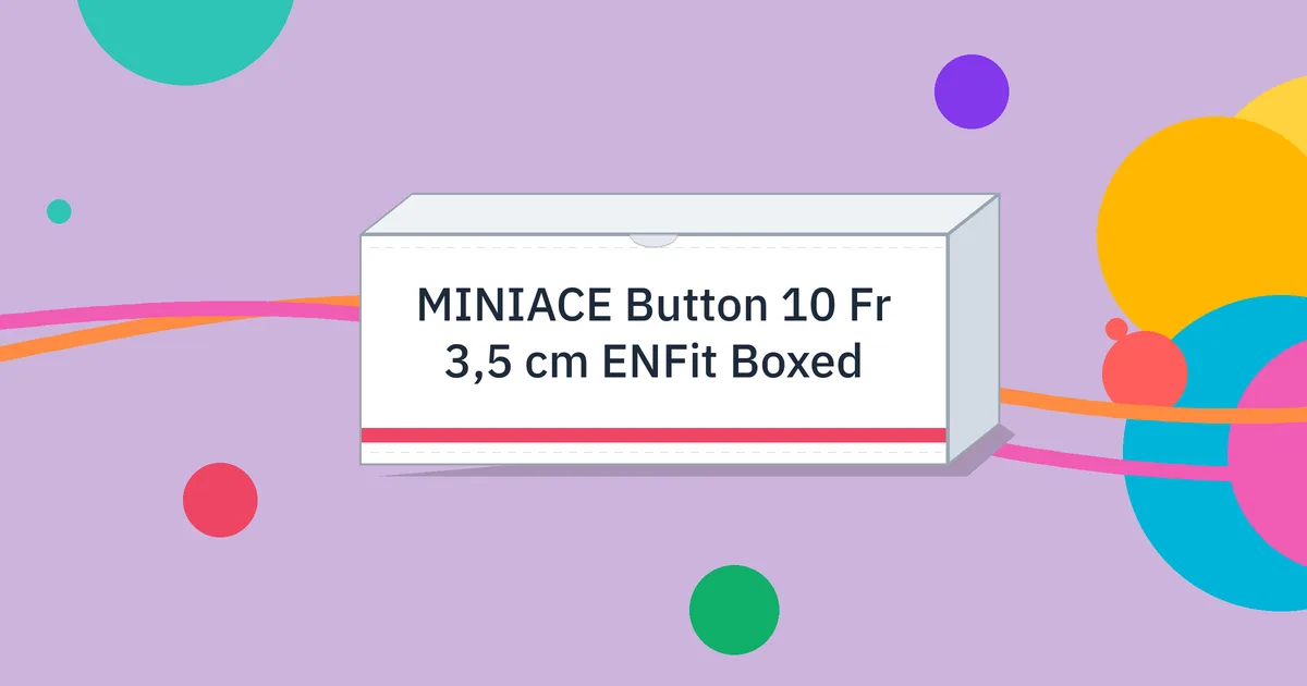 Symbolbild: Packung mit der Aufschrift MINIACE Button 10 Fr 3,5 cm ENFit Boxed (PZN 16953096) – Verfügbarkeit und Bezug in Apotheken in Frankfurt am Main