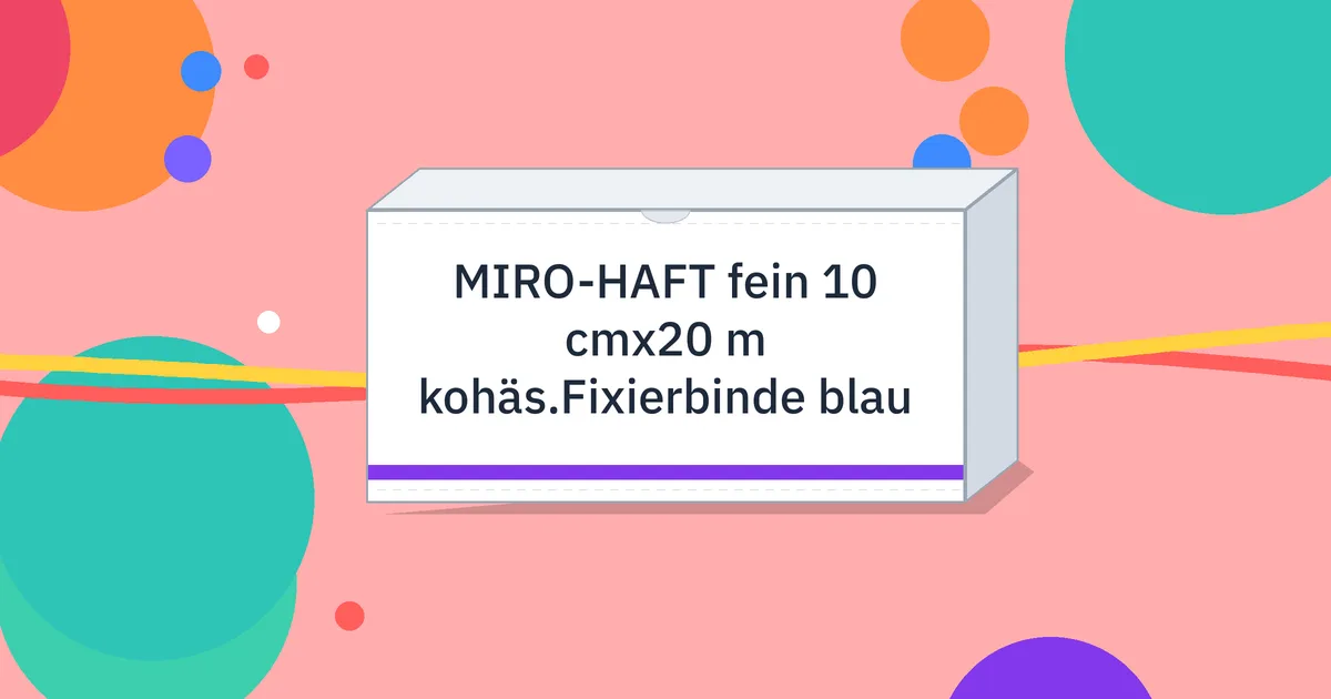 Symbolbild: Packung mit der Aufschrift MIRO-HAFT fein 10 cmx20 m kohäs.Fixierbinde blau (PZN 01212483) – Verfügbarkeit und Bezug in Apotheken in Frankfurt am Main