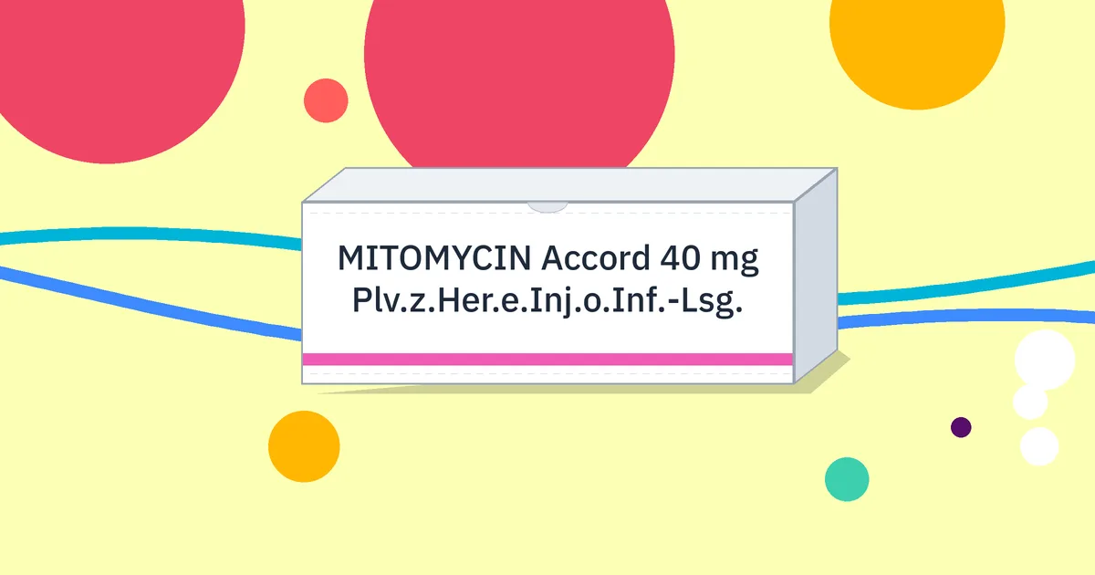 Symbolbild: Packung mit der Aufschrift MITOMYCIN Accord 40 mg Plv.z.Her.e.Inj.o.Inf.-Lsg. (PZN 14243433) – Verfügbarkeit und Bezug in Apotheken in Frankfurt am Main