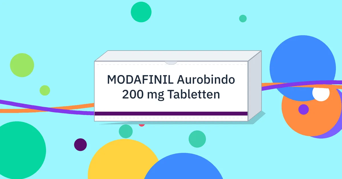 Symbolbild: Packung mit der Aufschrift MODAFINIL Aurobindo 200 mg Tabletten (PZN 12868821) – Verfügbarkeit und Bezug in Apotheken in Frankfurt am Main