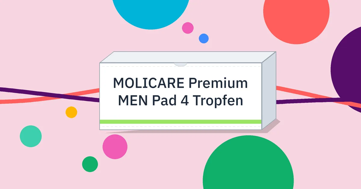 Symbolbild: Packung mit der Aufschrift MOLICARE Premium MEN Pad 4 Tropfen (PZN 14029237) – Verfügbarkeit und Bezug in Apotheken in Frankfurt am Main