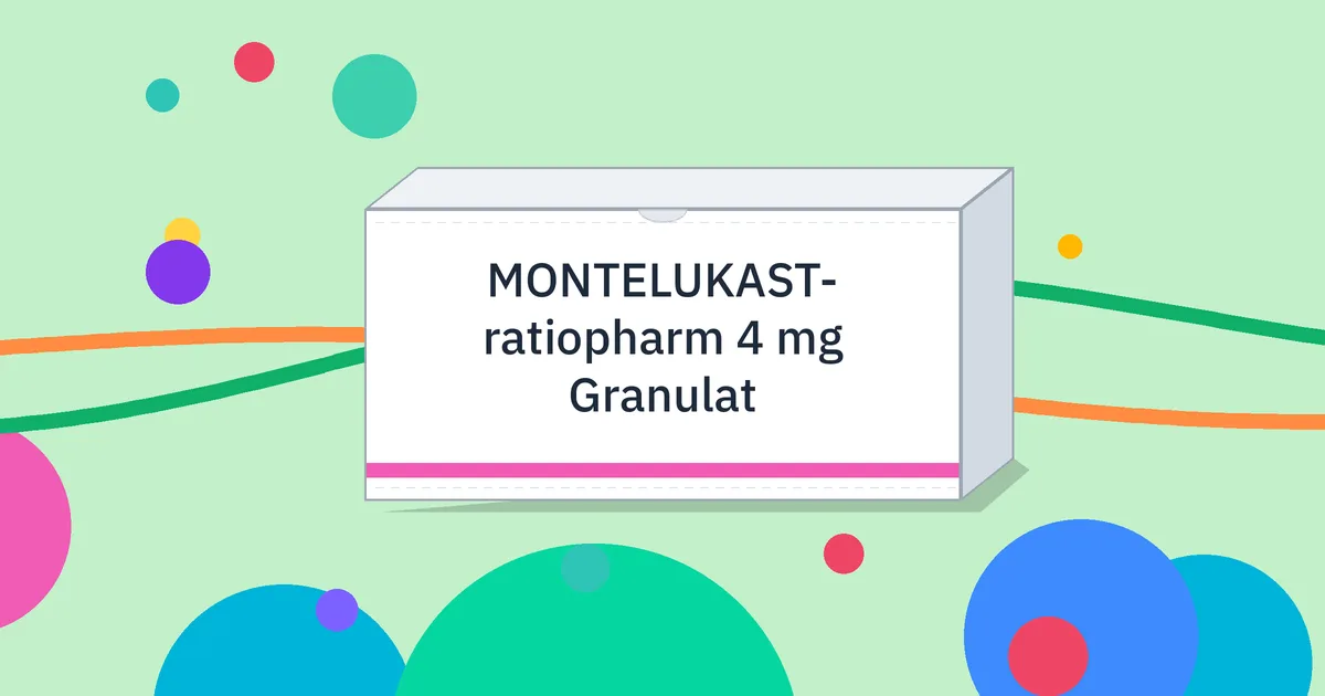 Symbolbild: Packung mit der Aufschrift MONTELUKAST-ratiopharm 4 mg Granulat (PZN 09326192) – Verfügbarkeit und Bezug in Apotheken in Frankfurt am Main