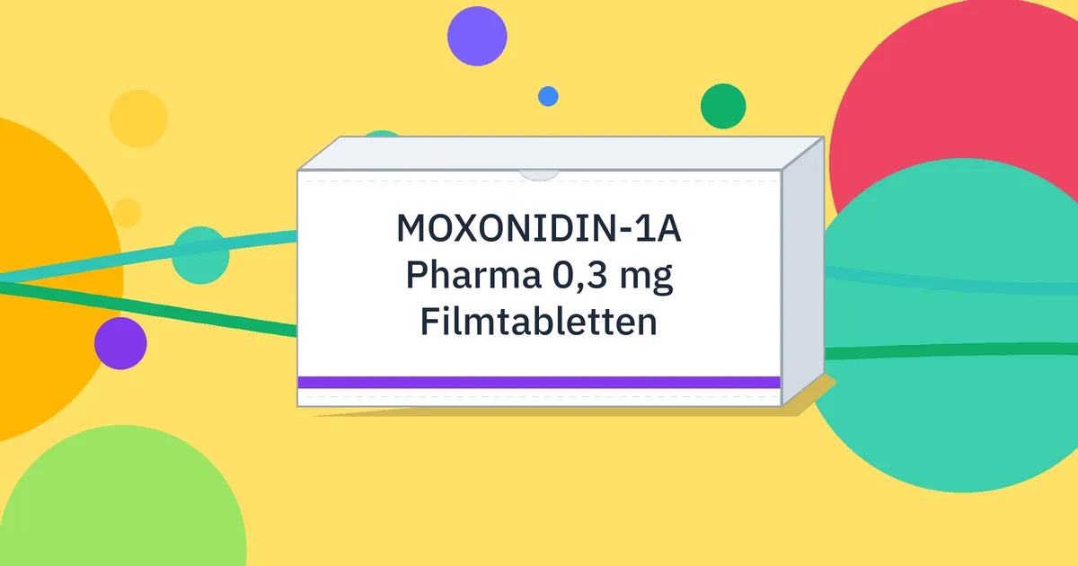 Symbolbild: Packung mit der Aufschrift MOXONIDIN-1A Pharma 0,3 mg Filmtabletten (PZN 00228128) – Verfügbarkeit und Bezug in Apotheken in Frankfurt am Main