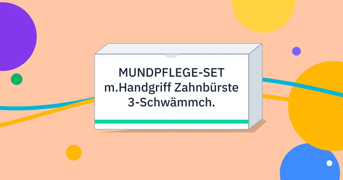 Symbolbild: Packung mit der Aufschrift MUNDPFLEGE-SET m.Handgriff Zahnbürste 3-Schwämmch. (PZN 06404721) – Verfügbarkeit und Bezug in Apotheken in Frankfurt am Main