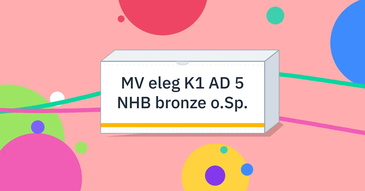 Symbolbild: Packung mit der Aufschrift MV eleg K1 AD 5 NHB bronze o.Sp. (PZN 15674879) – Verfügbarkeit und Bezug in Apotheken in Frankfurt am Main