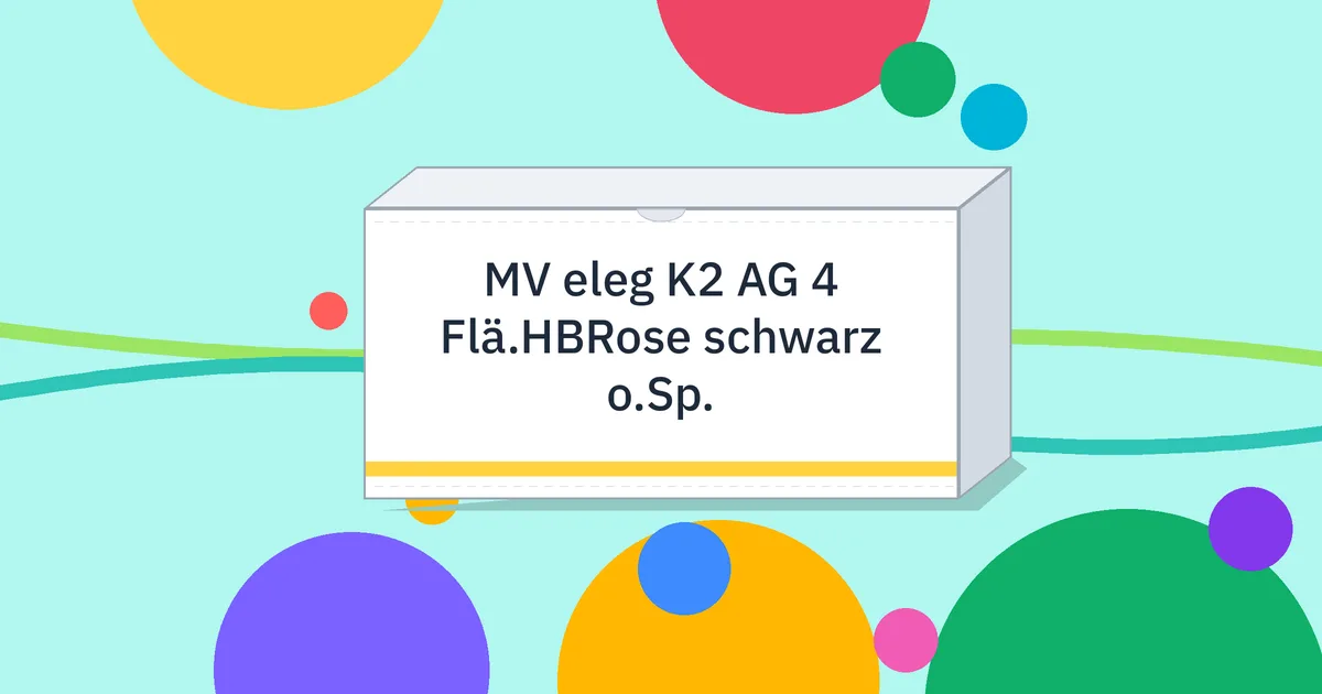 Symbolbild: Packung mit der Aufschrift MV eleg K2 AG 4 Flä.HBRose schwarz o.Sp. (PZN 15719197) – Verfügbarkeit und Bezug in Apotheken in Frankfurt am Main