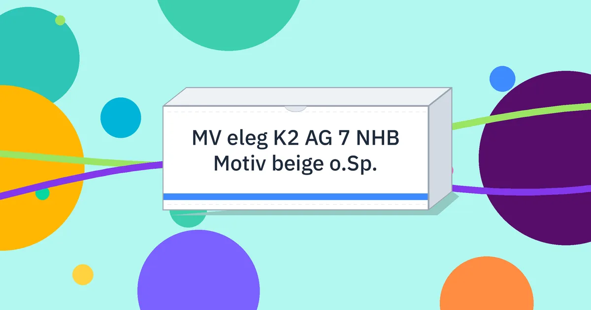 Symbolbild: Packung mit der Aufschrift MV eleg K2 AG 7 NHB Motiv beige o.Sp. (PZN 15722555) – Verfügbarkeit und Bezug in Apotheken in Frankfurt am Main