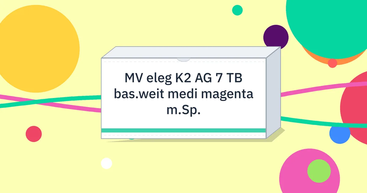 Symbolbild: Packung mit der Aufschrift MV eleg K2 AG 7 TB bas.weit medi magenta m.Sp. (PZN 15283251) – Verfügbarkeit und Bezug in Apotheken in Frankfurt am Main