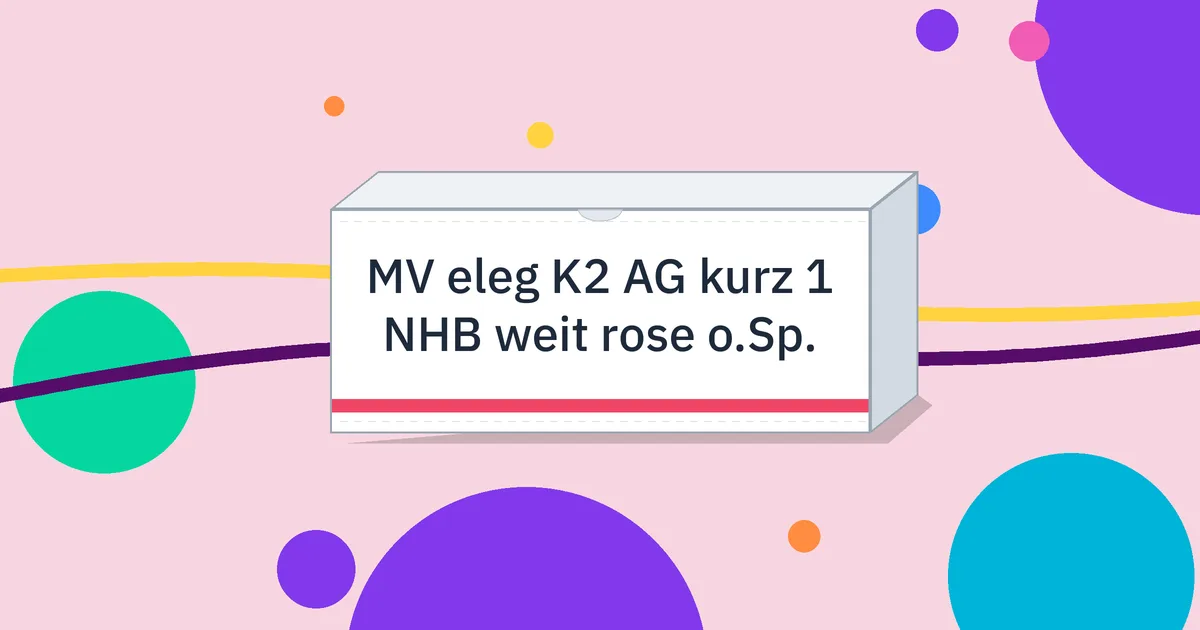 Symbolbild: Packung mit der Aufschrift MV eleg K2 AG kurz 1 NHB weit rose o.Sp. (PZN 15714320) – Verfügbarkeit und Bezug in Apotheken in Frankfurt am Main