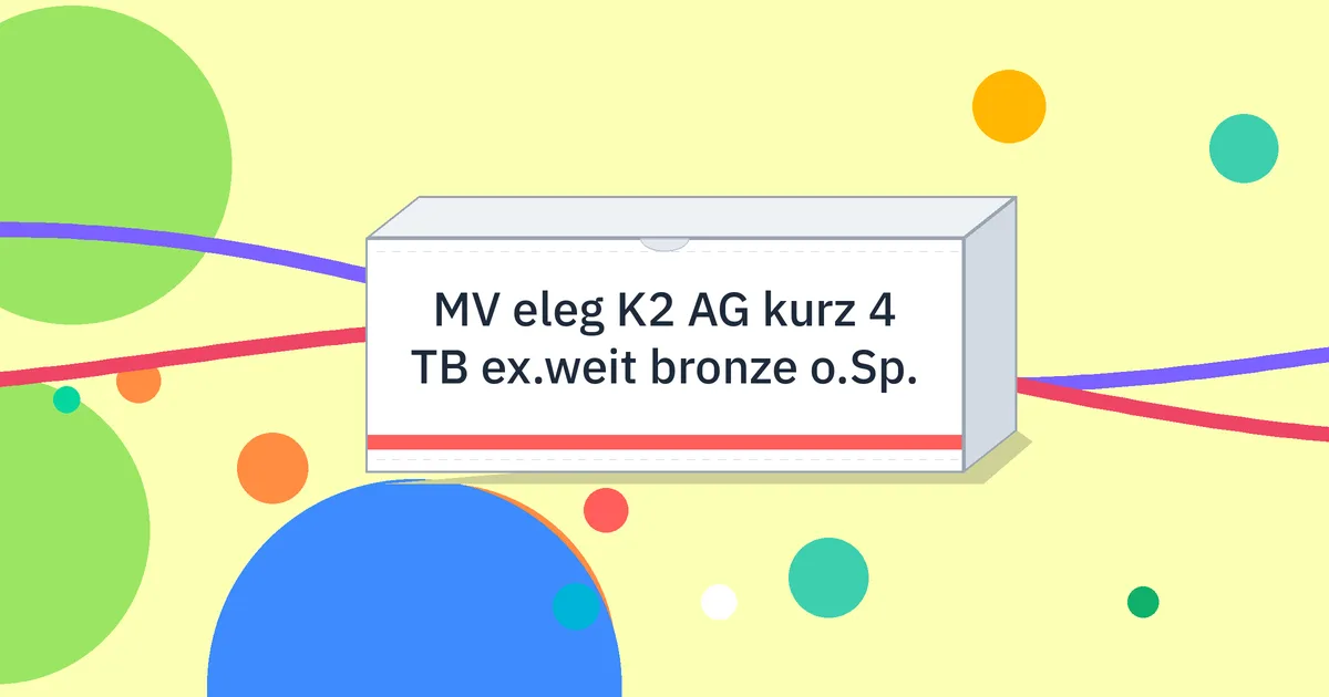 Symbolbild: Packung mit der Aufschrift MV eleg K2 AG kurz 4 TB ex.weit bronze o.Sp. (PZN 14716972) – Verfügbarkeit und Bezug in Apotheken in Frankfurt am Main