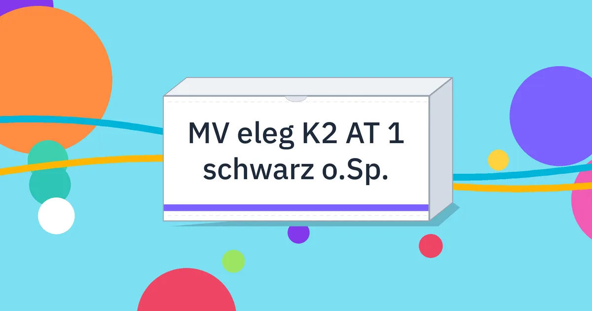 Symbolbild: Packung mit der Aufschrift MV eleg K2 AT 1 schwarz o.Sp. (PZN 00311740) – Verfügbarkeit und Bezug in Apotheken in Frankfurt am Main