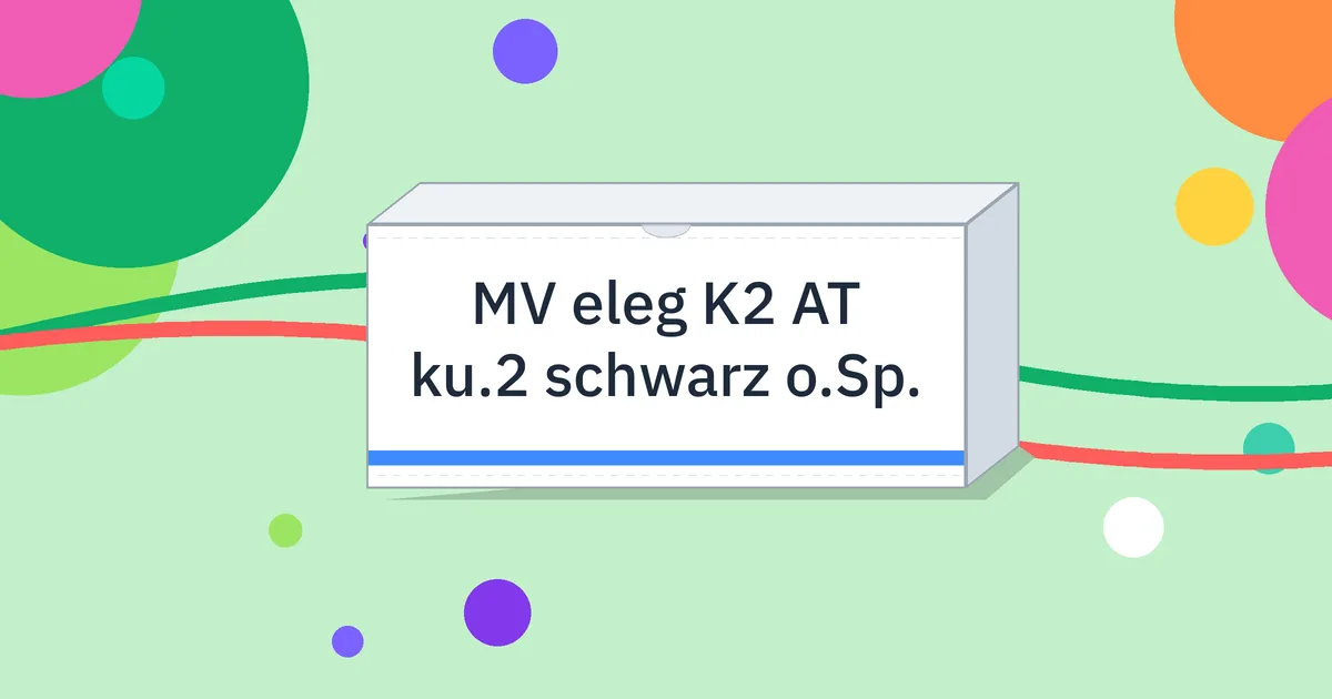 Symbolbild: Packung mit der Aufschrift MV eleg K2 AT ku.2 schwarz o.Sp. (PZN 00312662) – Verfügbarkeit und Bezug in Apotheken in Frankfurt am Main