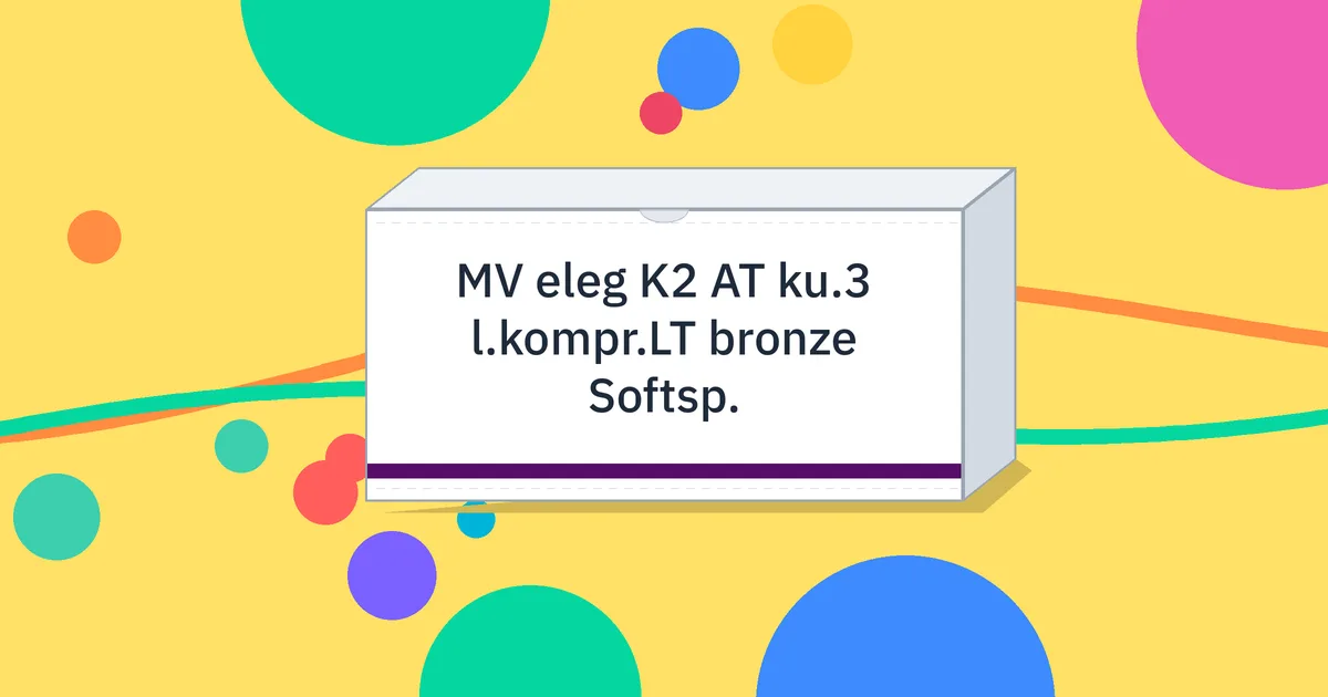 Symbolbild: Packung mit der Aufschrift MV eleg K2 AT ku.3 l.kompr.LT bronze Softsp. (PZN 15287591) – Verfügbarkeit und Bezug in Apotheken in Frankfurt am Main