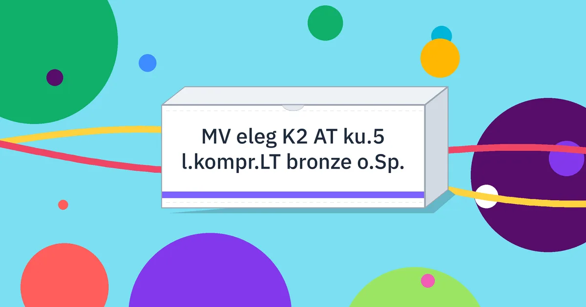 Symbolbild: Packung mit der Aufschrift MV eleg K2 AT ku.5 l.kompr.LT bronze o.Sp. (PZN 15287527) – Verfügbarkeit und Bezug in Apotheken in Frankfurt am Main