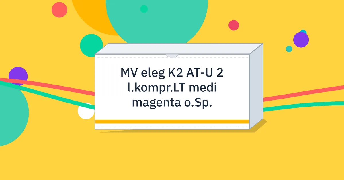 Symbolbild: Packung mit der Aufschrift MV eleg K2 AT-U 2 l.kompr.LT medi magenta o.Sp. (PZN 14626677) – Verfügbarkeit und Bezug in Apotheken in Frankfurt am Main