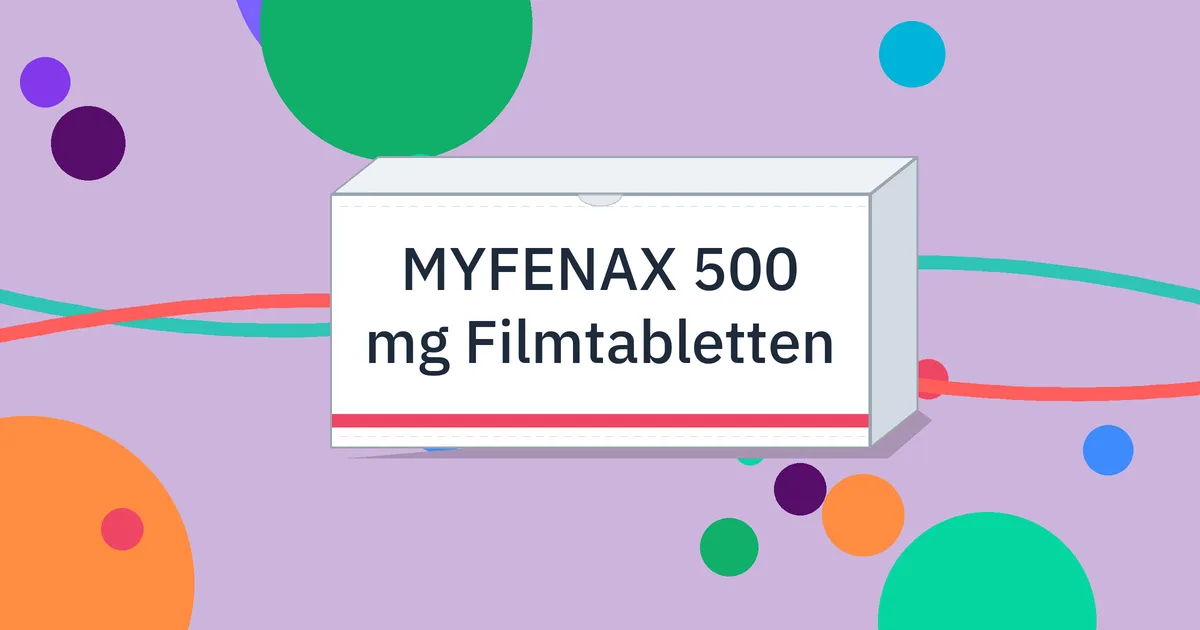 Symbolbild: Packung mit der Aufschrift MYFENAX 500 mg Filmtabletten (PZN 11331007) – Verfügbarkeit und Bezug in Apotheken in Frankfurt am Main