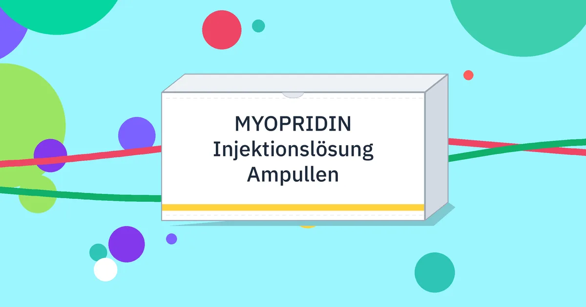 Symbolbild: Packung mit der Aufschrift MYOPRIDIN Injektionslösung Ampullen (PZN 11661130) – Verfügbarkeit und Bezug in Apotheken in Frankfurt am Main