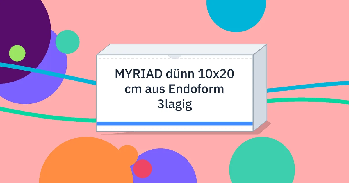 Symbolbild: Packung mit der Aufschrift MYRIAD dünn 10x20 cm aus Endoform 3lagig (PZN 18131056) – Verfügbarkeit und Bezug in Apotheken in Frankfurt am Main